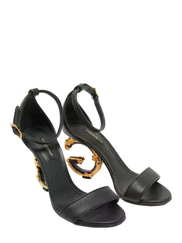 Dolce & Gabbana Keira Ankle Strap Sandals With Gold-tone Dg Logo Heel - Black