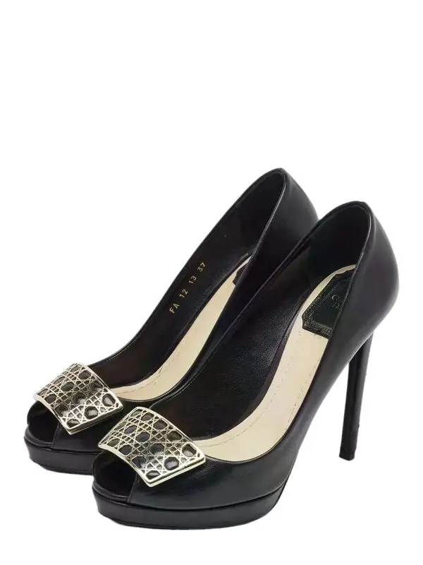 Dior Cannage Plaque Open Toe Stiletto Pumps - Black