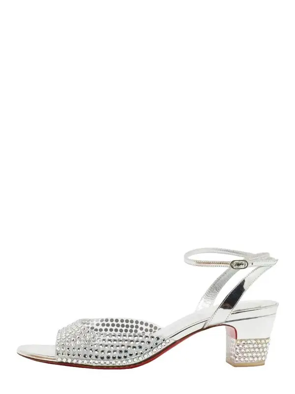 CHRISTIAN LOUBOUTIN Cassandrissima Embellished -tone Patent Leather Sandals - Silver