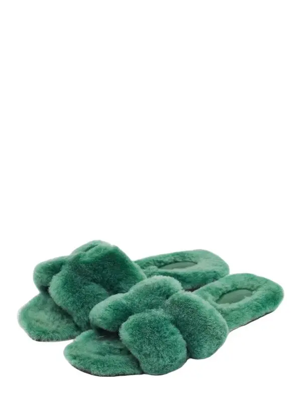 Hermès Shearling H-cut Strap Slip-on Slides - Green