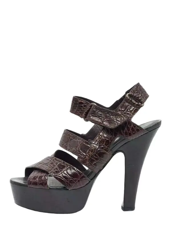 Bottega Veneta Red Leather Croc-effect Platform High Heel Sandals - Brown