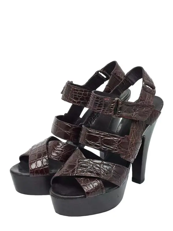 Bottega Veneta Red Leather Croc-effect Platform High Heel Sandals - Brown