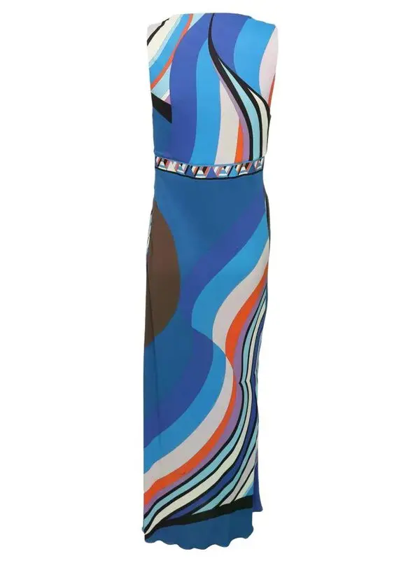 Emilio Pucci Midi Geometric Print Sleeveless Flared Dress - Blue