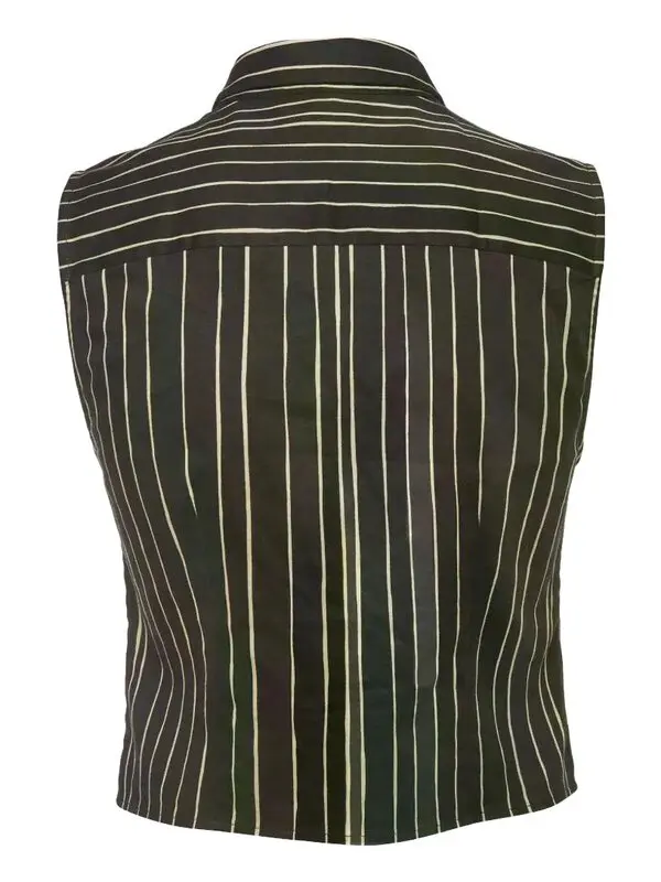 Alice + Olivia Lea Striped Sleeveless Cropped Shirt - Black