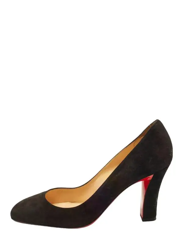 CHRISTIAN LOUBOUTIN Suede Pointed Toe Block Heel Pumps - Black