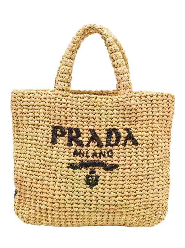 Prada Crochet Raffia Tote Bag - Neutrals