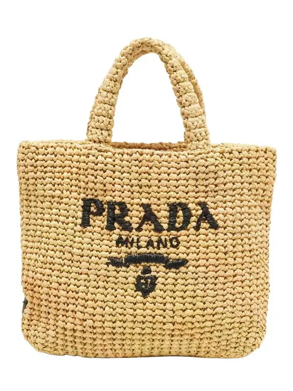 Prada Crochet Raffia Tote Bag - Neutrals