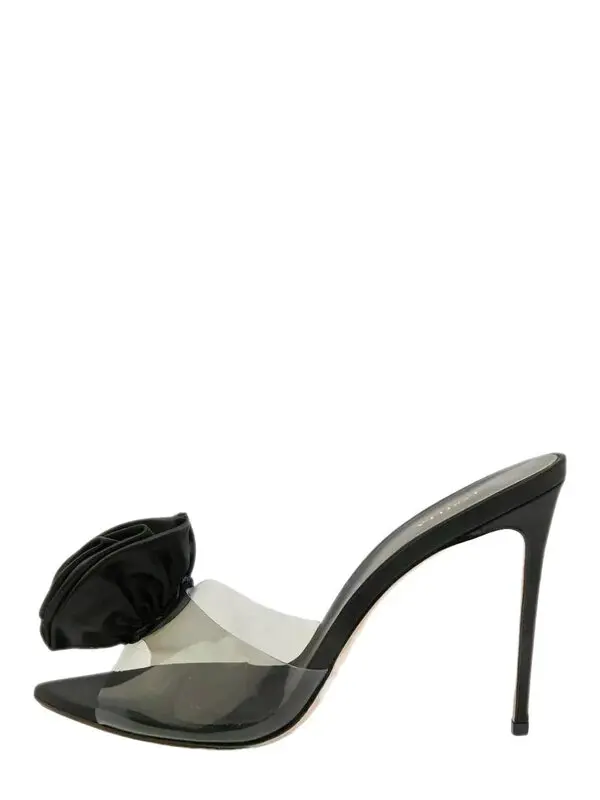 LE SILLA Rose Appliqué Pointed Toe Stiletto Sandals - Black