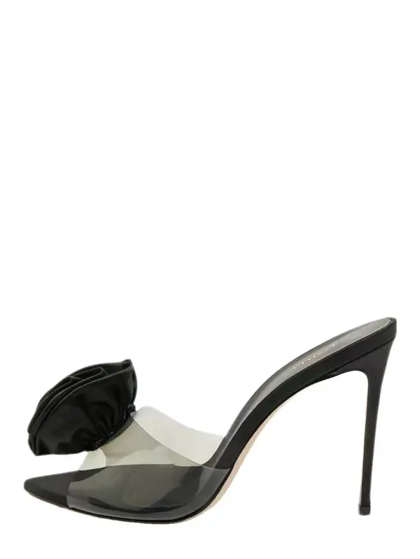 LE SILLA Rose Appliqué Pointed Toe Stiletto Sandals - Black