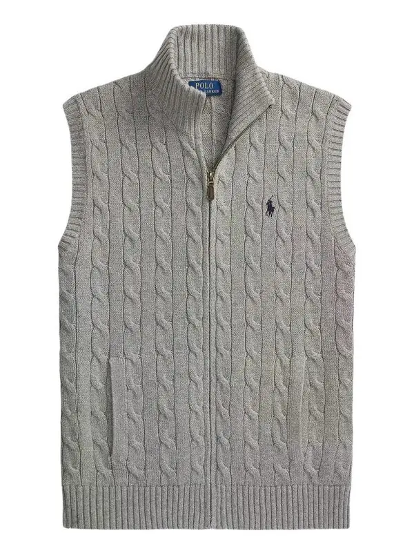 Polo Ralph Lauren Sleeveless Cable Knit Zip-up Cardigan - Grey