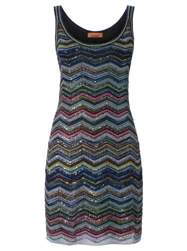 Missoni Chevron Knit Mini Dress With Sequins - Blue