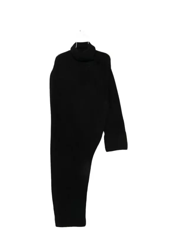 THELATEST Asymmetrical Merino Rib Knit Mid Dress - Black