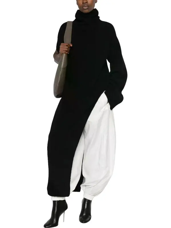 THELATEST Asymmetrical Merino Rib Knit Mid Dress - Black