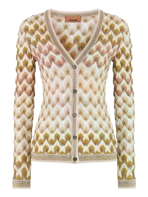 Missoni Slim Viscose Lamé Cardigan With Lace Motif - Neutrals