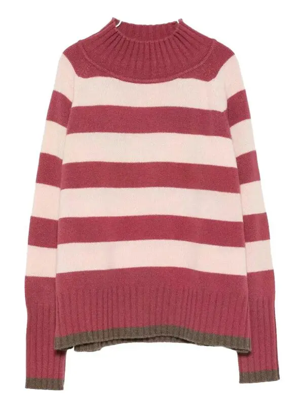 BEYOU Long Sleeve Striped Sweater - Pink