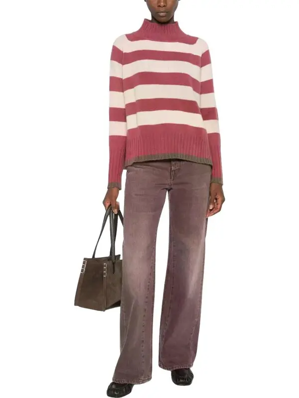 BEYOU Long Sleeve Striped Sweater - Pink