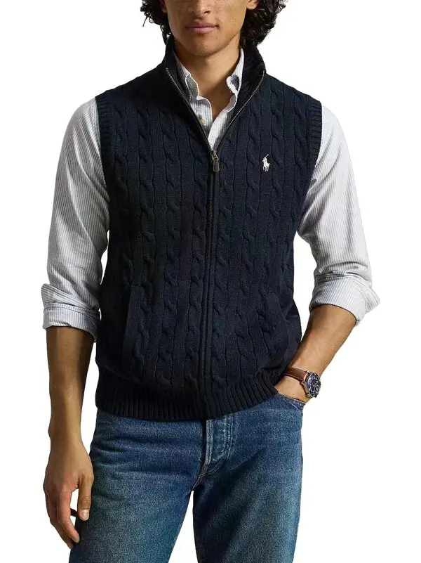 Polo Ralph Lauren Cable Knit Zip-up Vest - Blue