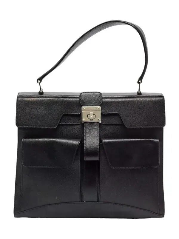 Gianfranco Ferre Saffiano Leather Turn-lock Handbag - Black