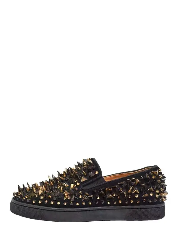 CHRISTIAN LOUBOUTIN Pik Boat Suede Spiked Slip-on Sneakers - Black