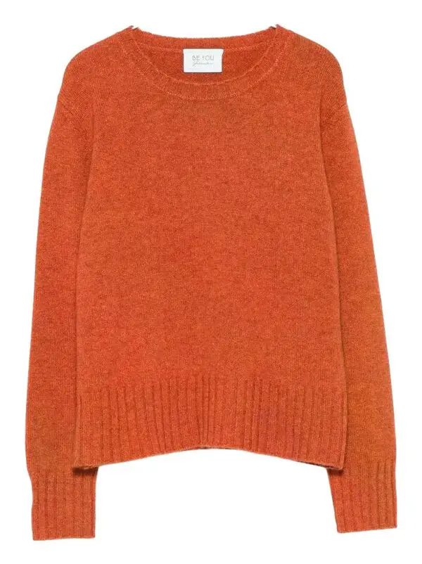 BEYOU Ribbed-trim Crew Neck Sweater - Orange