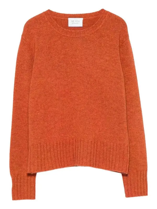 BEYOU Ribbed-trim Crew Neck Sweater - Orange