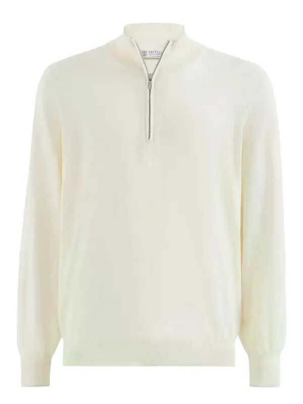 Brunello Cucinelli Sea Island Cotton And Cashmere Half-zip Sweater - Neutrals