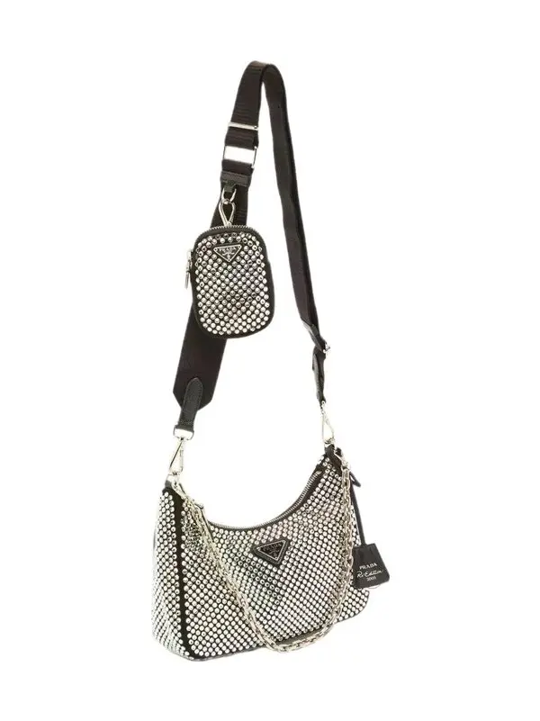 Prada Re-edition 2005 Crystal-studded Shoulder Bag - Silver