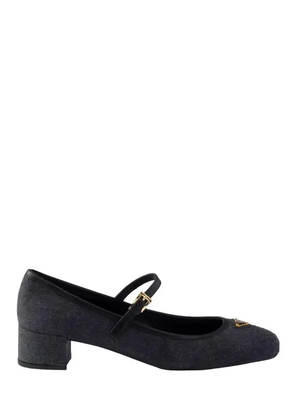 Prada Fabric Mary Jane Pumps With Enameled Triangle Logo - Grey