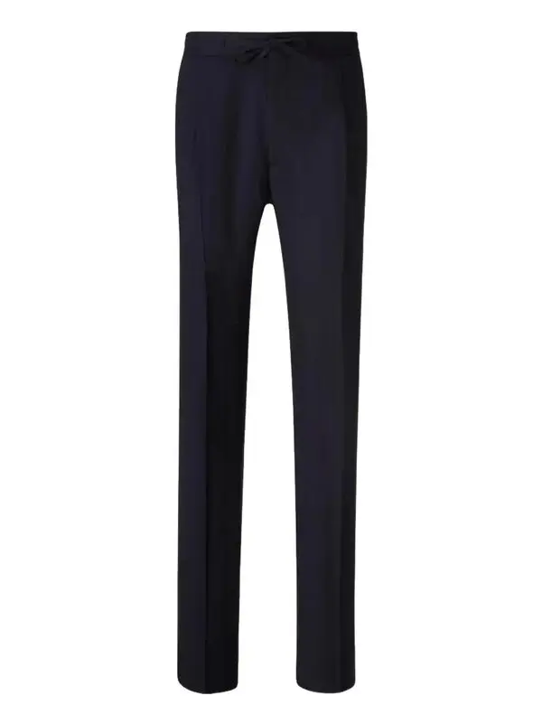 LARDINI Drawstring Waist Pressed Crease Trousers - Blue