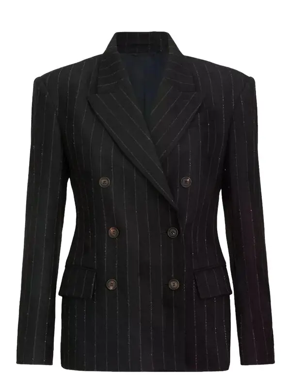 Brunello Cucinelli Dazzling Chalk Stripe Virgin Wool Blazer With Monili Embellishments - Blue