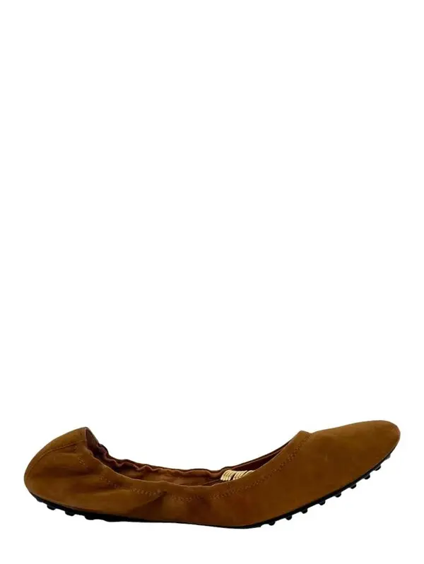TOD'S Suede Ballet Flats With Golden Ring Embellishment - Brown