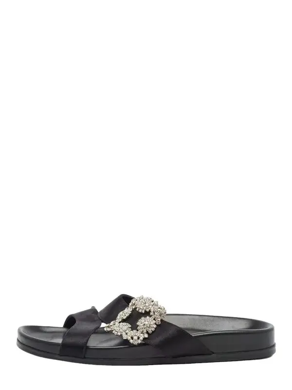 Manolo Blahnik Crystal-buckle Satin Slides - Black