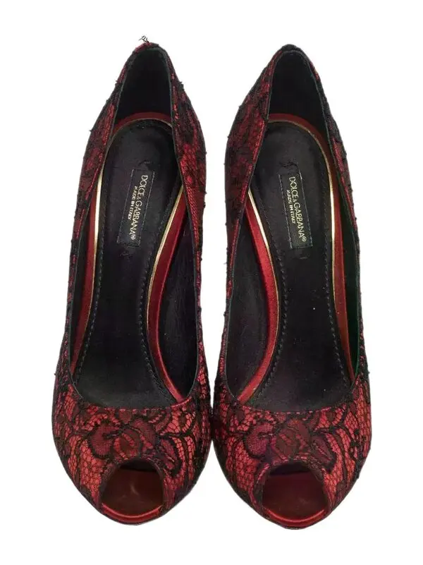 Dolce & Gabbana Lace-overlay Open-toe Pumps - Red
