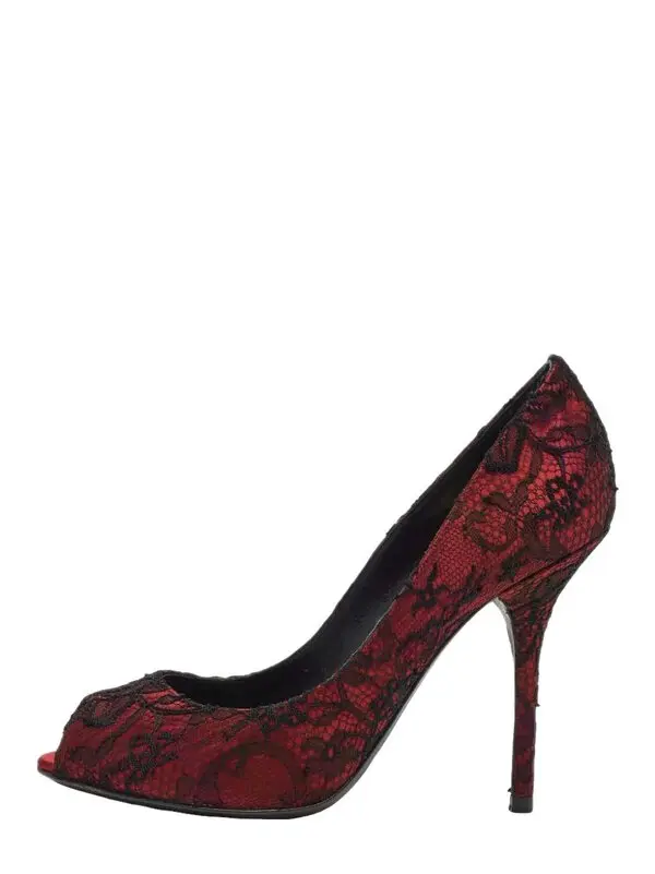 Dolce & Gabbana Burgundy Lace Overlay Stiletto Pumps - Red