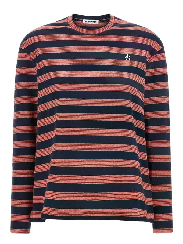JIL SANDER Striped Embroidered Logo Long Sleeve T-shirt - Blue