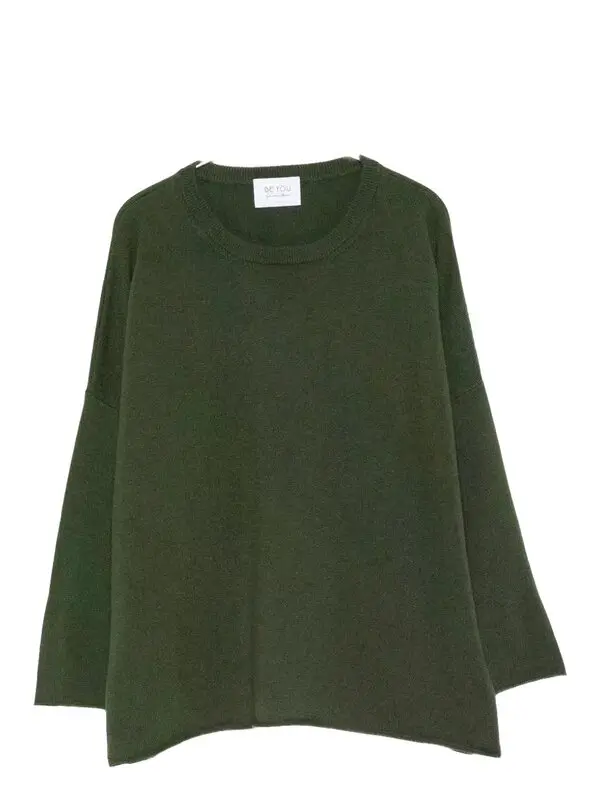 BEYOU Round Neck Drop Shoulder Sweater - Green