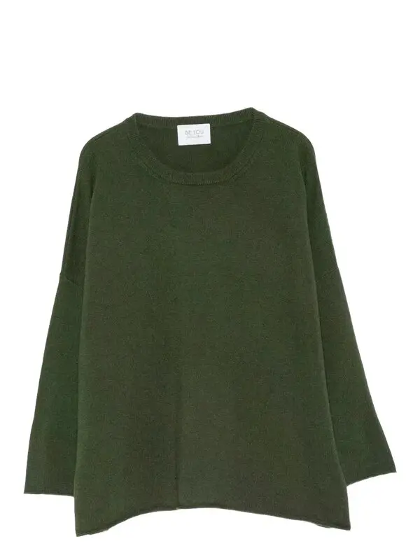 BEYOU Round Neck Drop Shoulder Sweater - Green