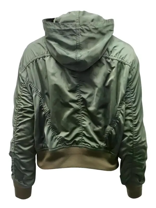 Vince Ruched Hooded Bomber Jacket - Green