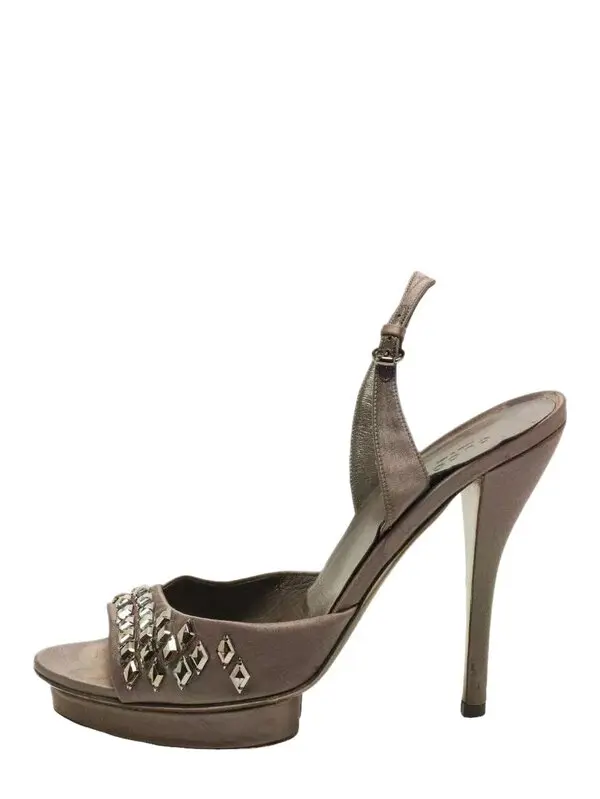 Gucci Crystal Embellished Platform Stiletto Sandals - Grey