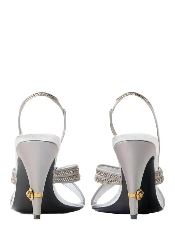 Versace Embellished Satin Slingback Sandals - Silver