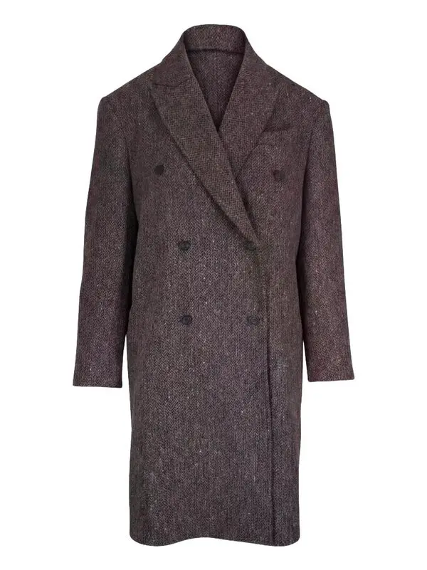 Brunello Cucinelli Herringbone-pattern Double-breasted Coat - Brown