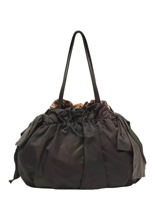 Prada Side Bow Python Printed Shoulder Bag - Black
