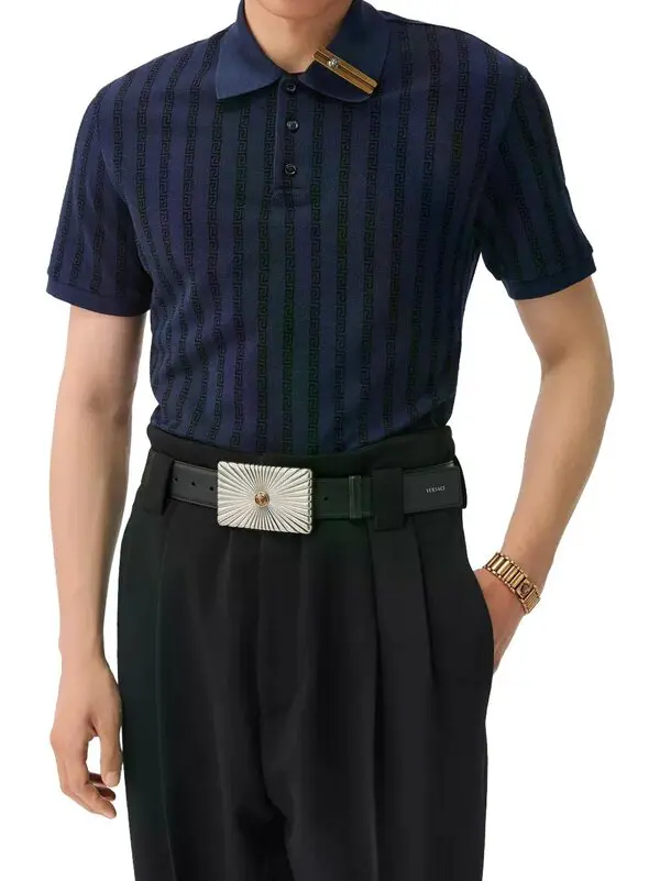 Versace Jacquard Cotton Piqué Polo - Blue