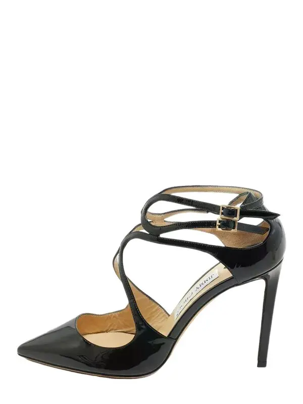 JIMMY CHOO Patent Leather Strappy Stiletto Pumps - Black