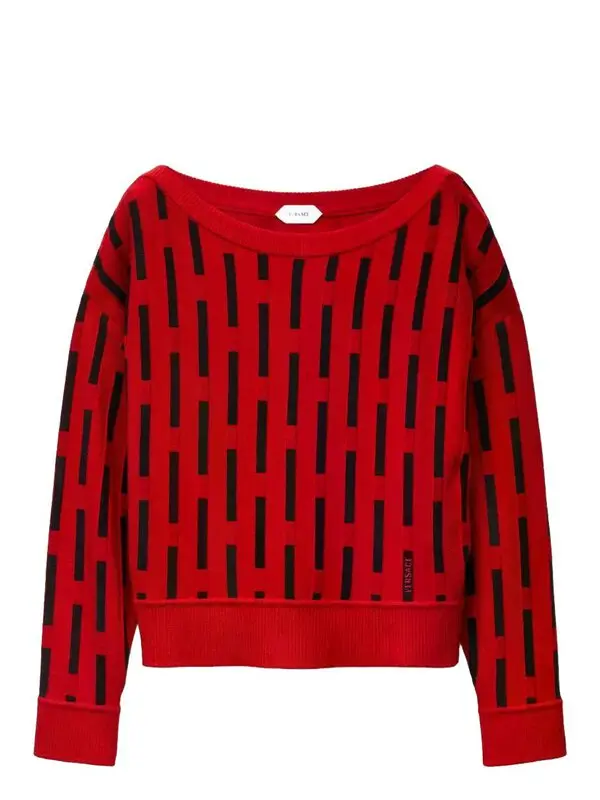Versace Embroidered Logo Wool Knit Jumper - Red