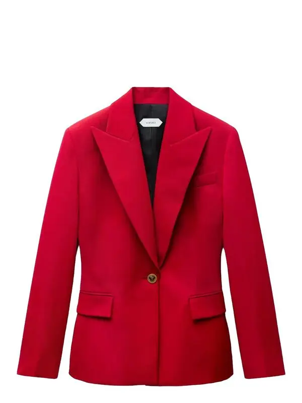 Versace Wool Grain De Poudre Blazer With Medusa Button - Red
