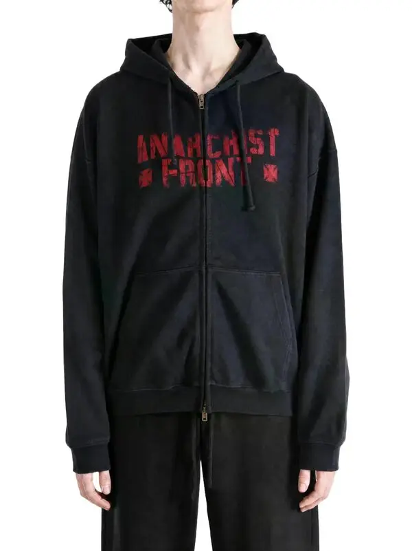 Vetements Slogan-print Zip-up Hoodie - Black
