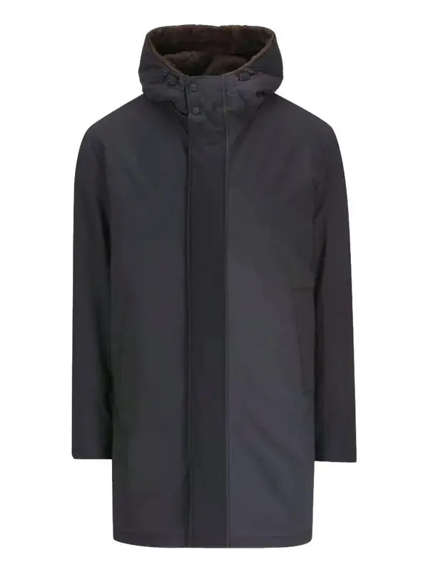 Herno Hooded Single-breasted Coat - Blue