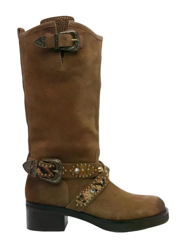 Kurt Geiger Embellished Western Boots - Brown