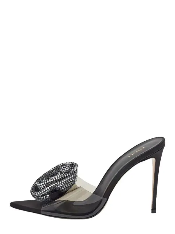 LE SILLA Crystal Embellished Rose Appliqué Stiletto Sandals - Black